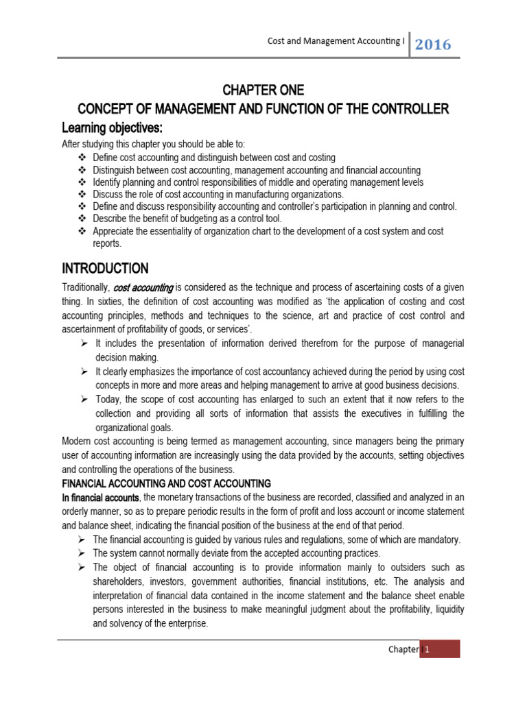 Cost & MGT Acct I Chapter One | PDF | Cost Accounting | Cost