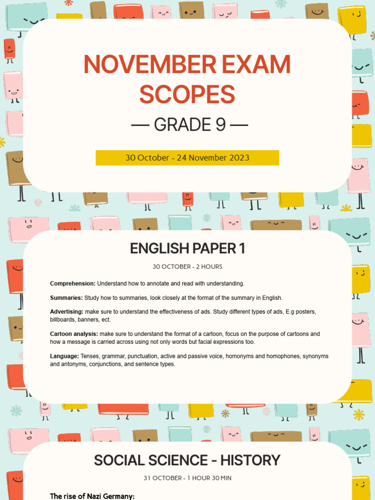 Grade 9 November Exam Scopes | PDF