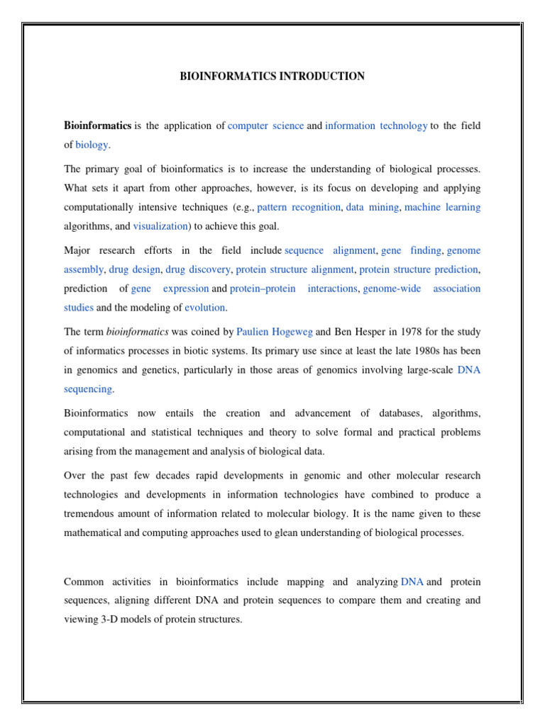 Introduction To Bioinformatics | PDF