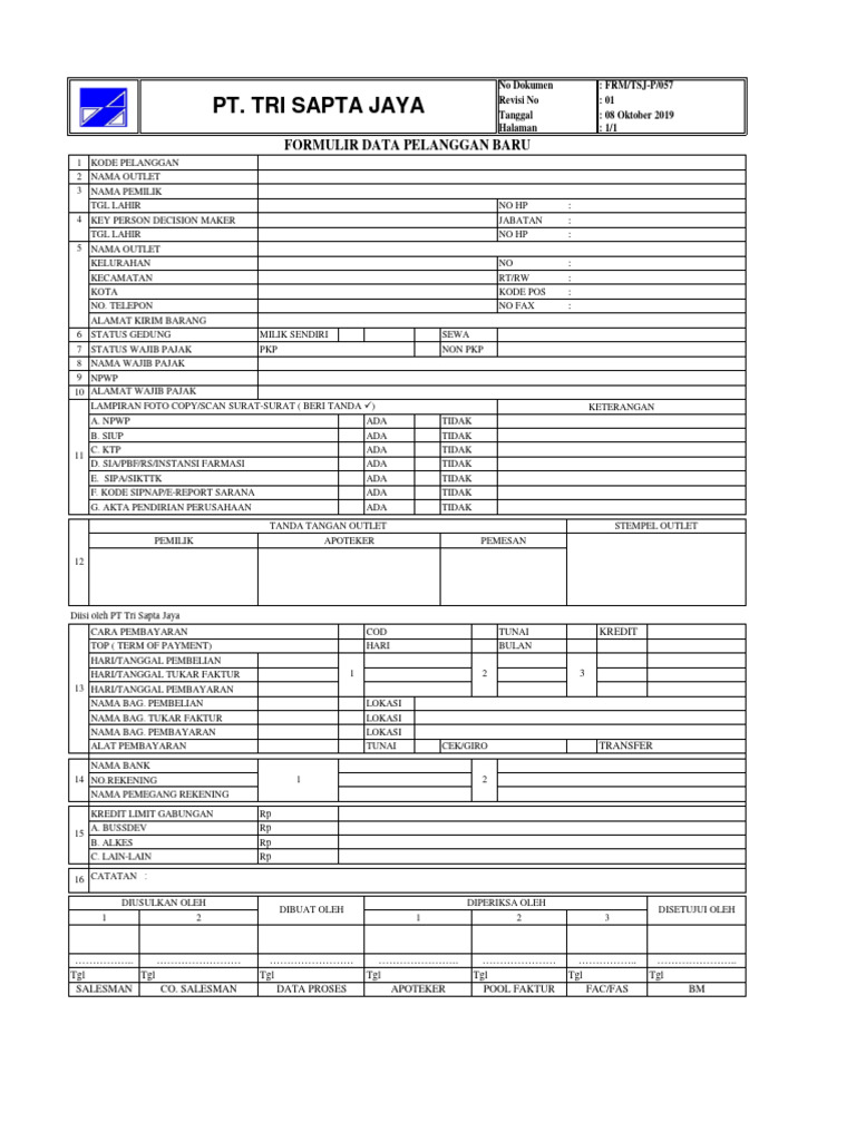 057 FORMULIR DATA PELANGGAN BARU Rev 01-Dikonversi | PDF