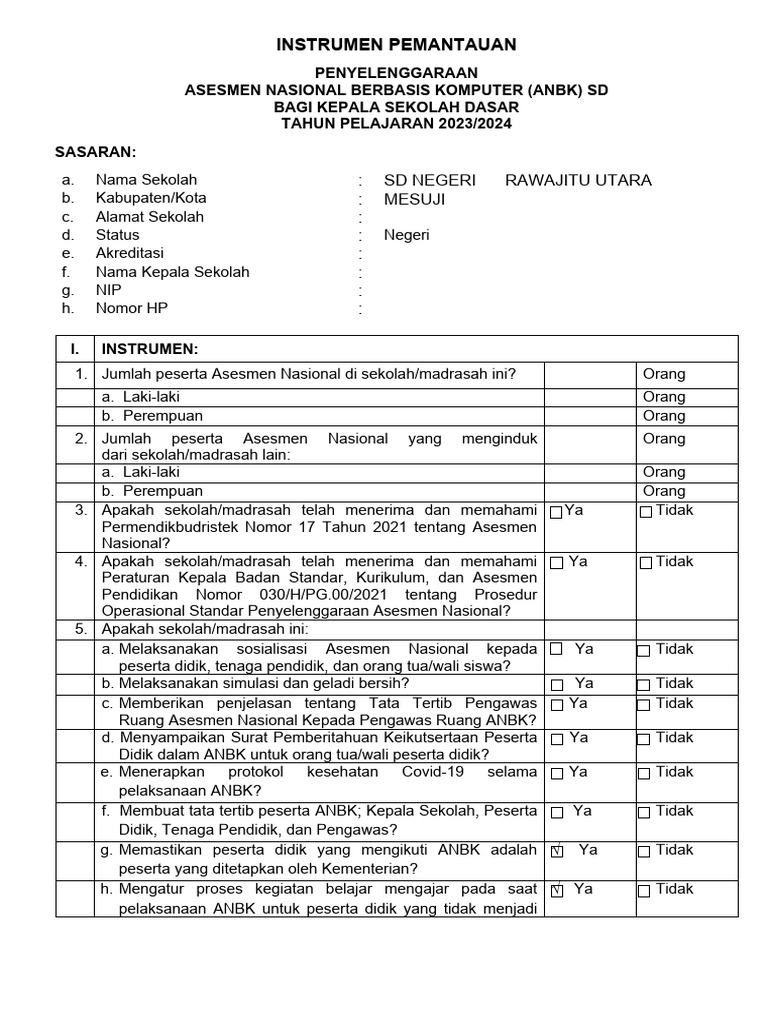 Instrumen Pemantauan Anbk SDN Rju | PDF | Karier & Perkembangan | Ilmu ...