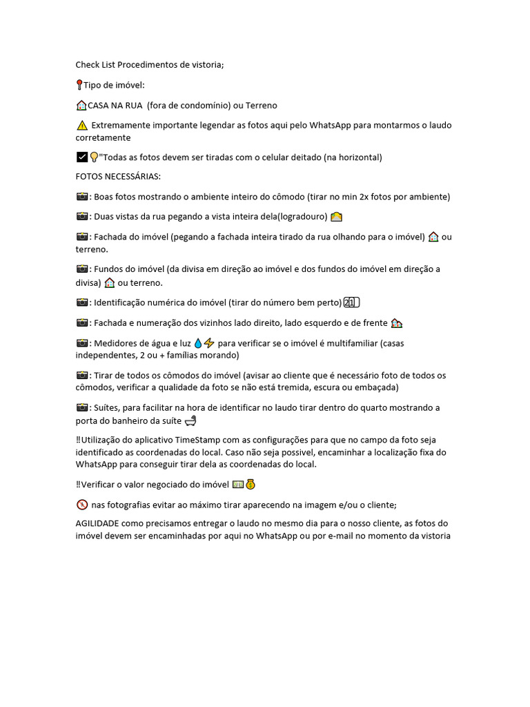 Check List Procedimentos de Vistoria | PDF