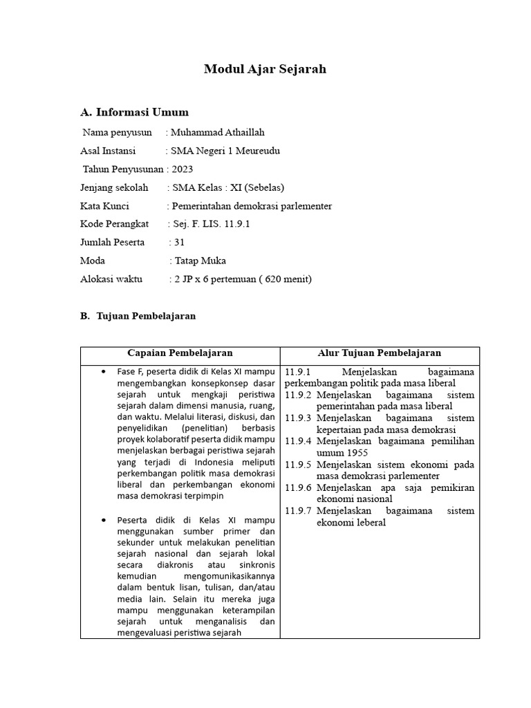 Modul Ajar Sejarah Athaillah | PDF