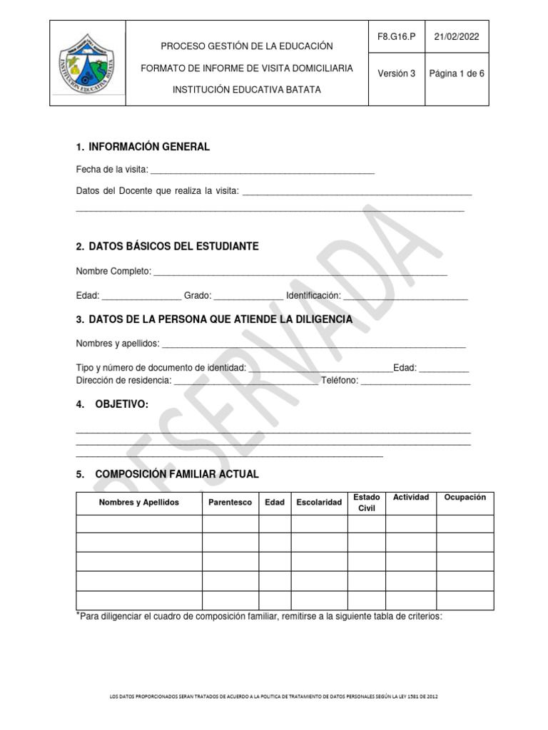 Formato Visita Domiciliaria | PDF