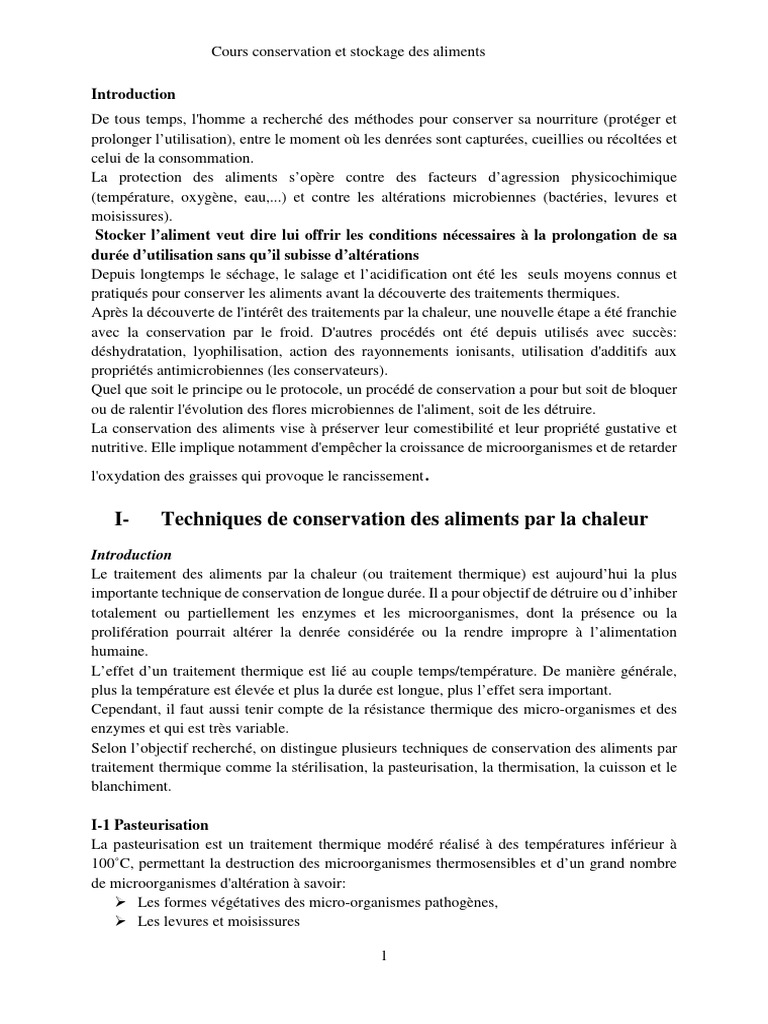 Techniques de conservation des aliments | PDF | Conservation des ...
