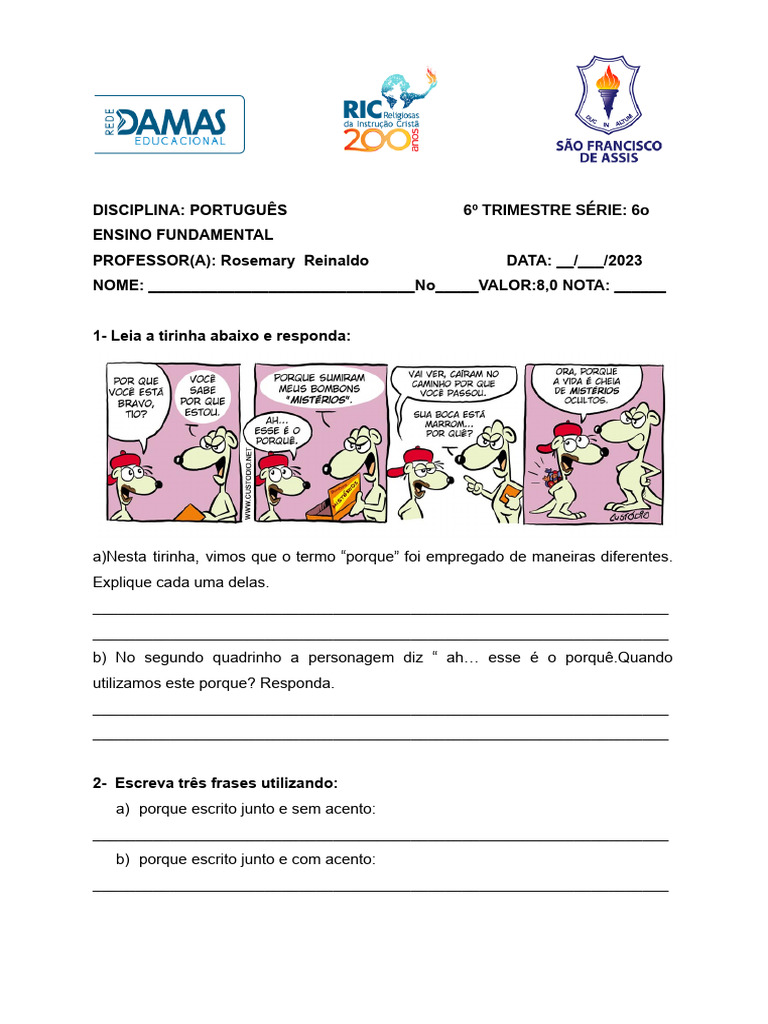 Prova 6 Ano Língua Portuguesa | PDF | Linguística | Famílias linguísticas