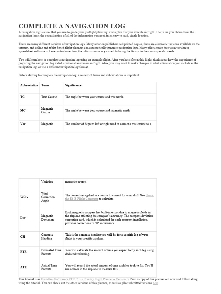 Navigation Log | PDF | Compass | Navigation