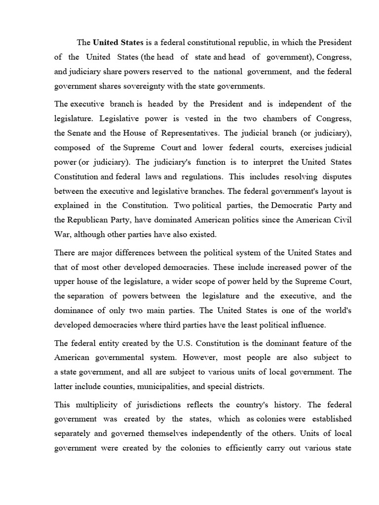 Political Structure Of Usa Pdf Legislature Judiciaries