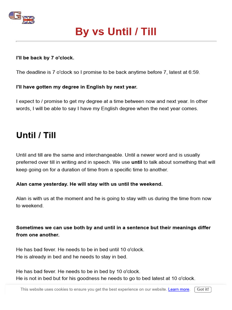 BY Vs UNTIL - TILL - GrammarBank | PDF