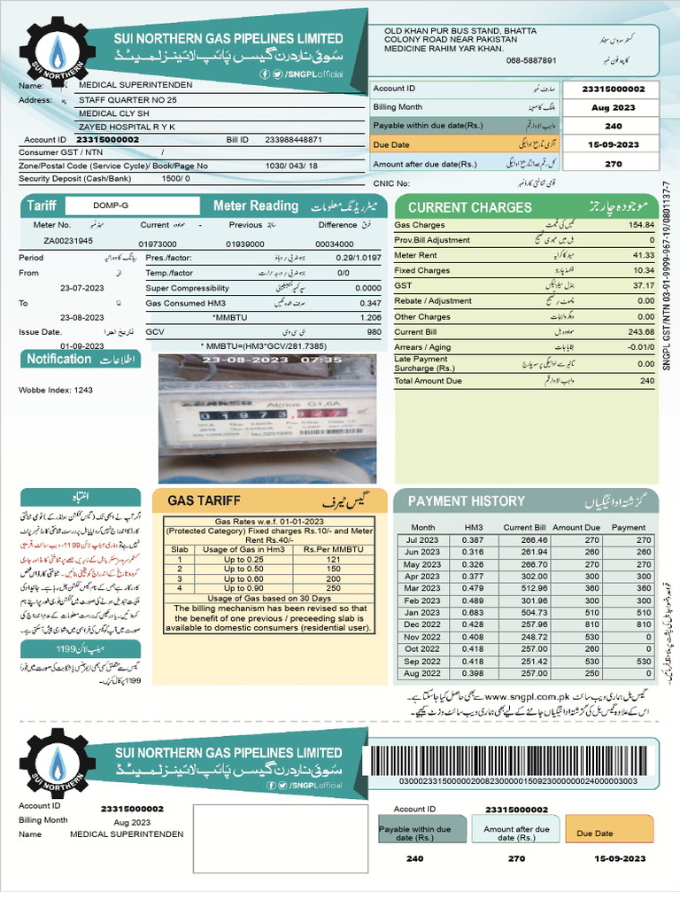 SNGPL - Web Bill | PDF | Banking | Payments