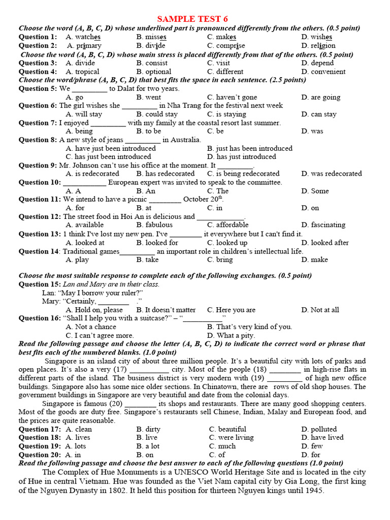 Sample Test 6 | PDF | Hue