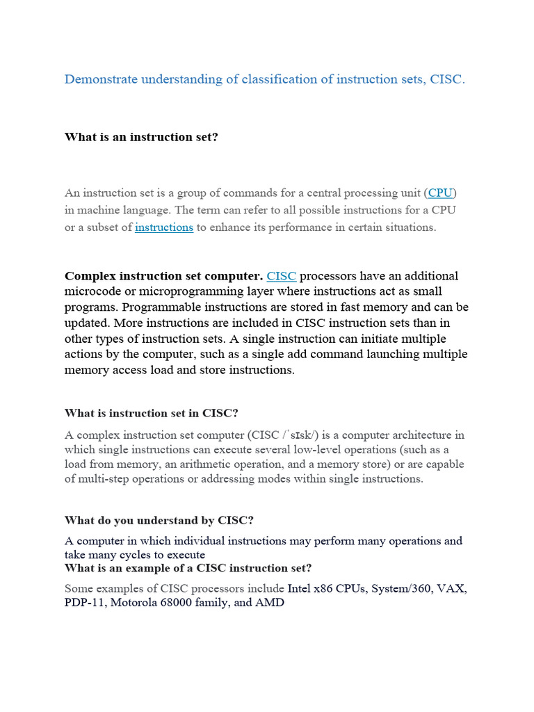 Demonstrate Understanding of Classification of Instruction Sets | PDF