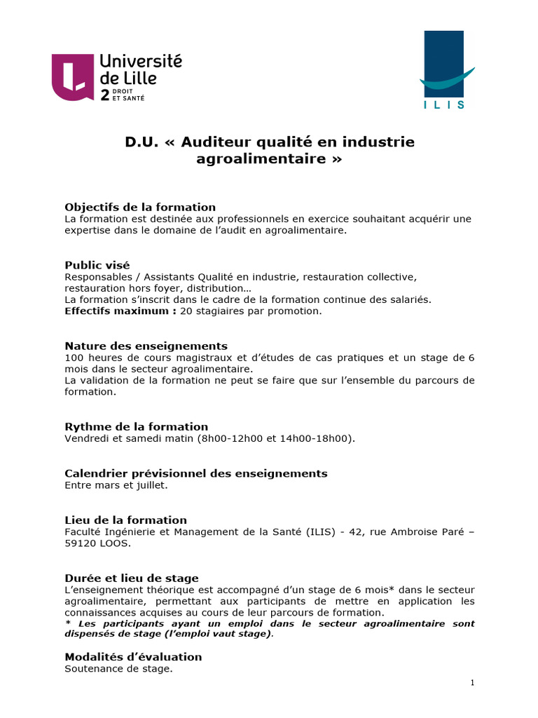 PROGRAMME DU Auditeur Qualite - Session 2017 Version-Def | PDF