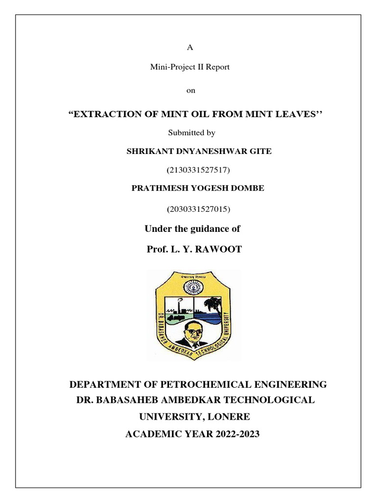 Shrikant Mint Oil Extraction Report.... | PDF | Essential Oil | Phase ...