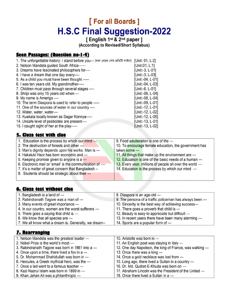 Final Suggestion HSC 22-1 | PDF