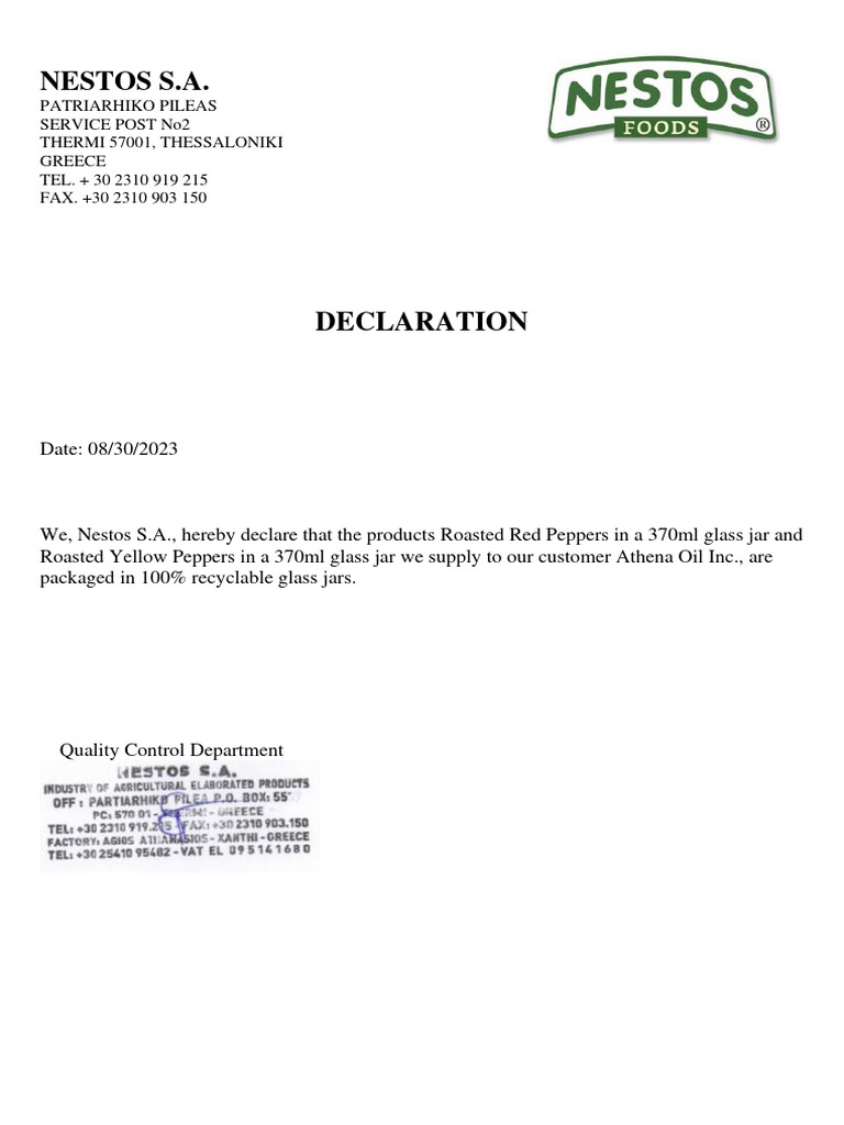 Recyclability Declaration | PDF