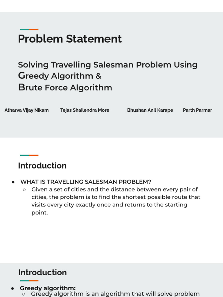Problem Statement: Solving Travelling Salesman Problem Using Reedy ...