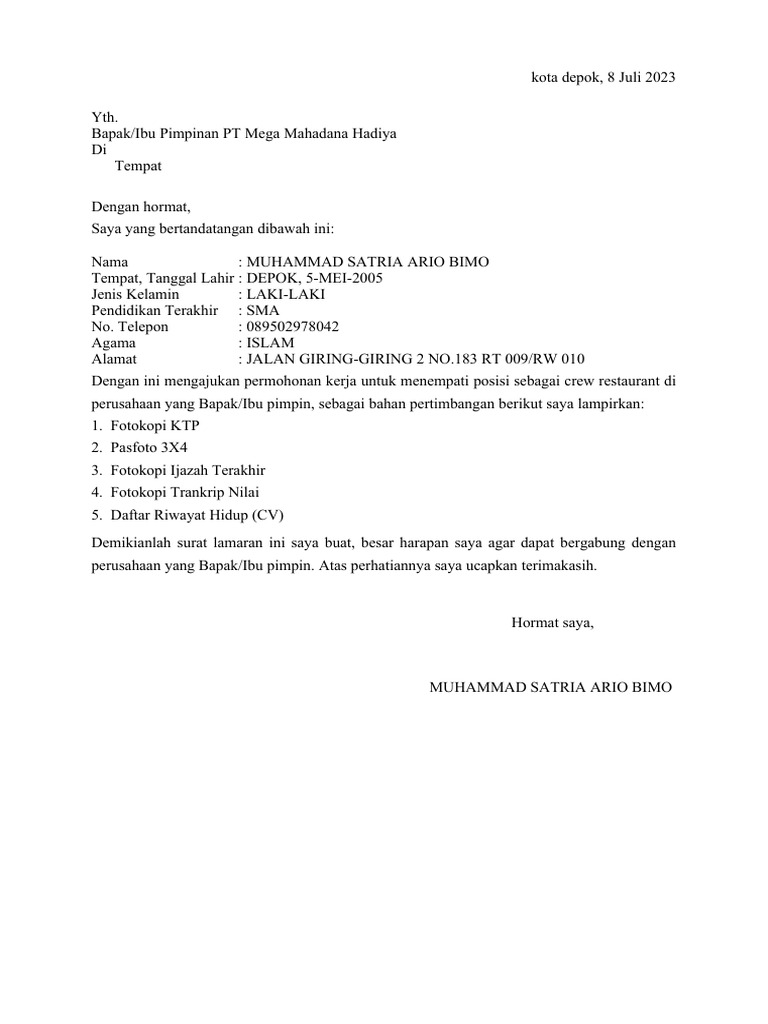 Form Isian Pelamar | PDF | Gaya Hidup