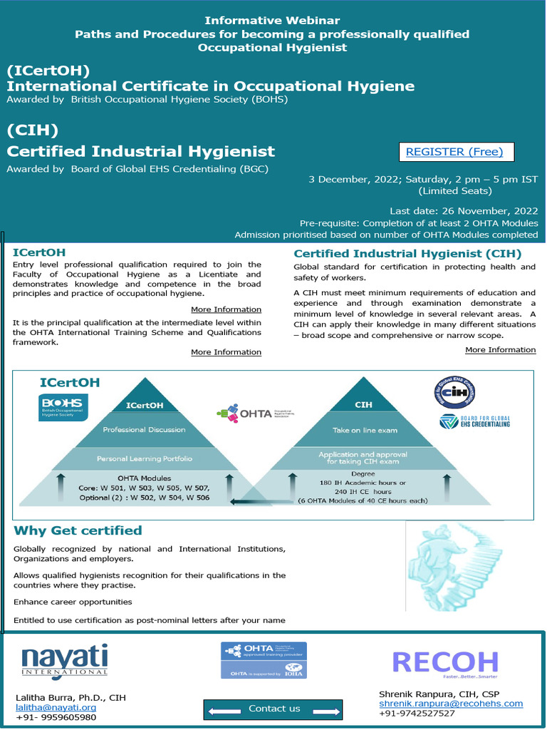 (Cih) Certified Industrial Hygienist: (Icertoh) International Certificate in Occupational ...