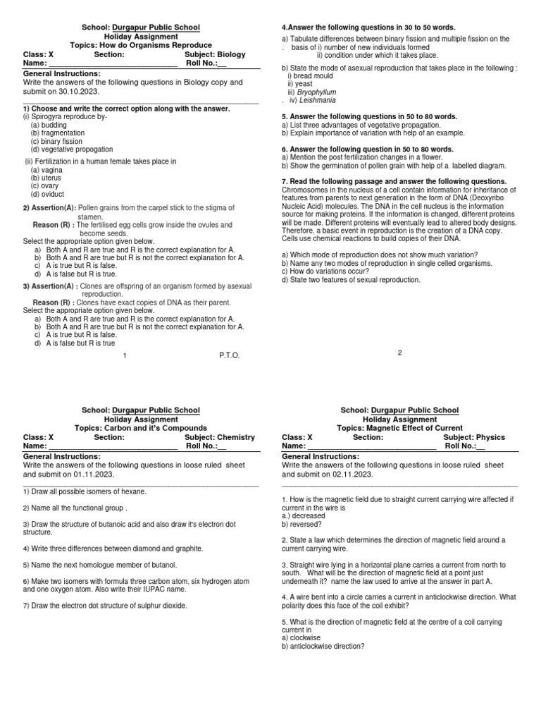 10 Holiday Homework Science Pdf Reproduction Fertilisation