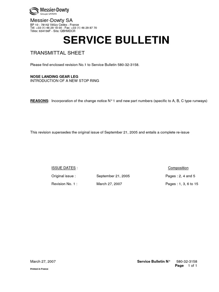 Service Bulletin: Messier-Dowty SA | PDF | Aircraft | Aviation