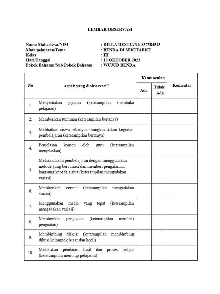 Lembar Observasi | PDF