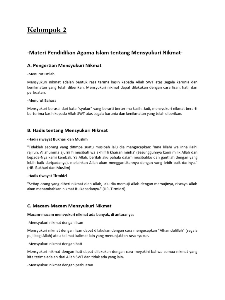 Pengertian Mensyukuri Nikmat dalam Islam | PDF | Pengembangan Diri