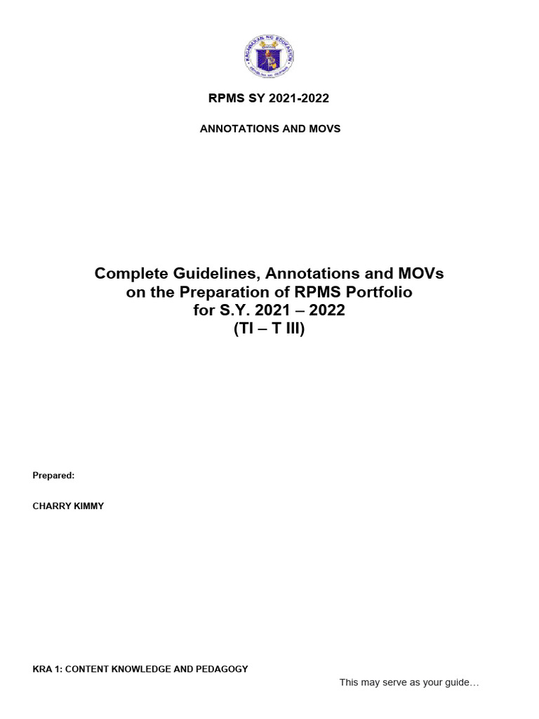 Annotations RPMS 2021 2022 | PDF | Learning | Teachers