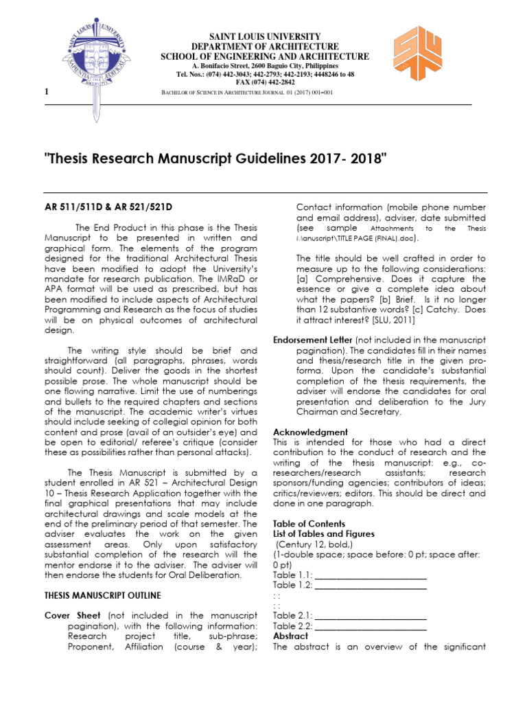 PROPOSED Thesis Research Manuscript Guidelines 2017 2018 | PDF