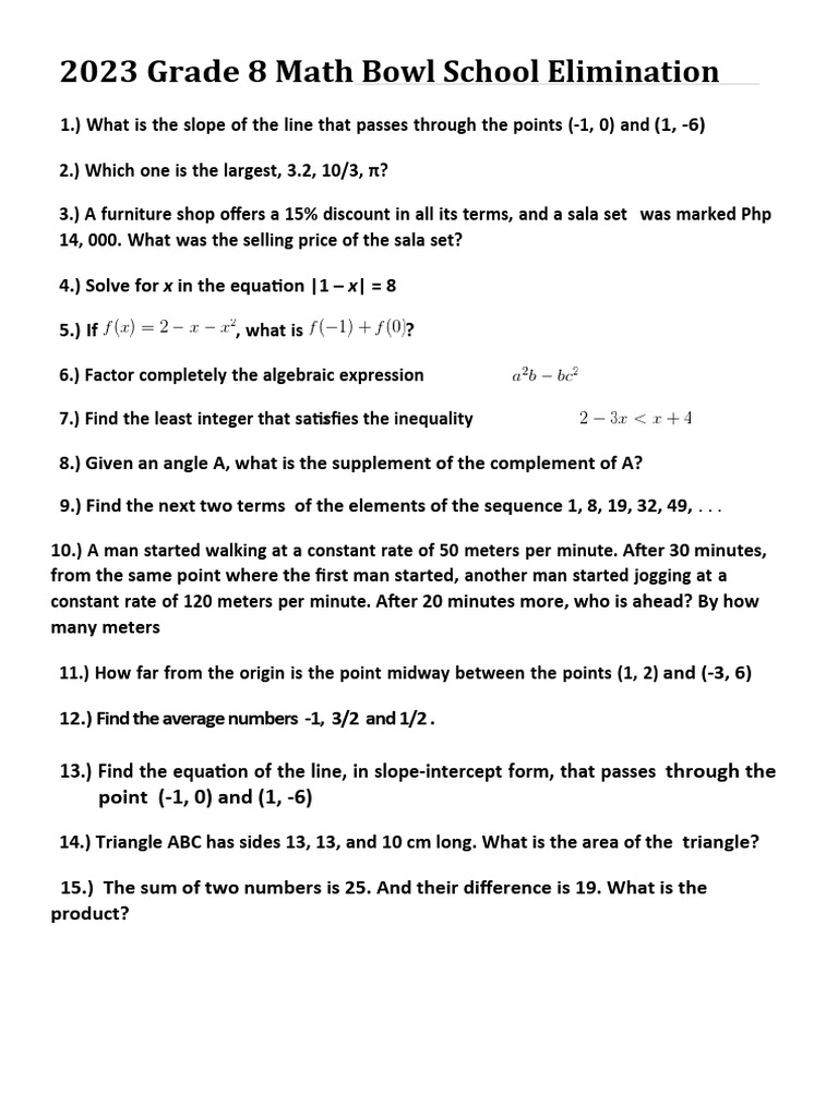 School Math Bowl Questionaire | PDF