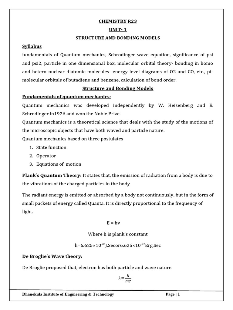 Unit-1 Structure and Bonding Models | PDF | Molecular Orbital ...