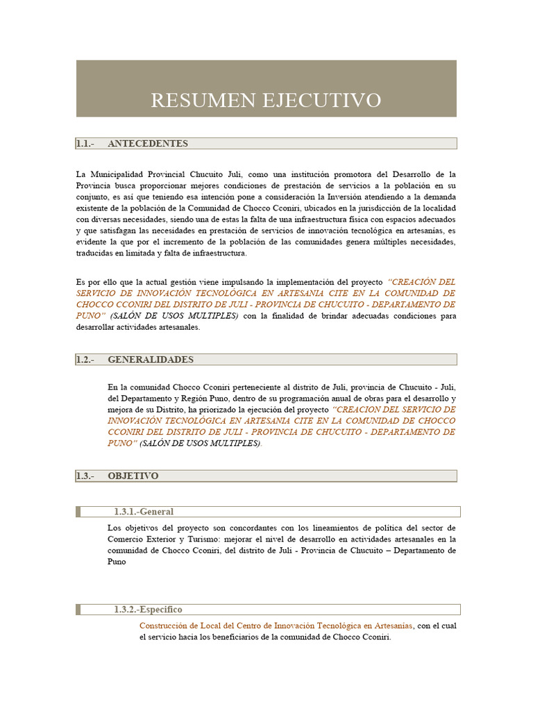 Resumen Ejecutivo | PDF | Presupuesto | Economias