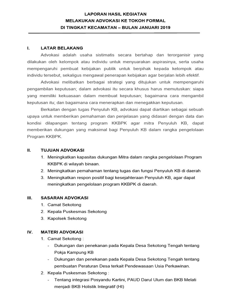 Contoh Laporan Advokasi Tokoh Formal Kec | PDF