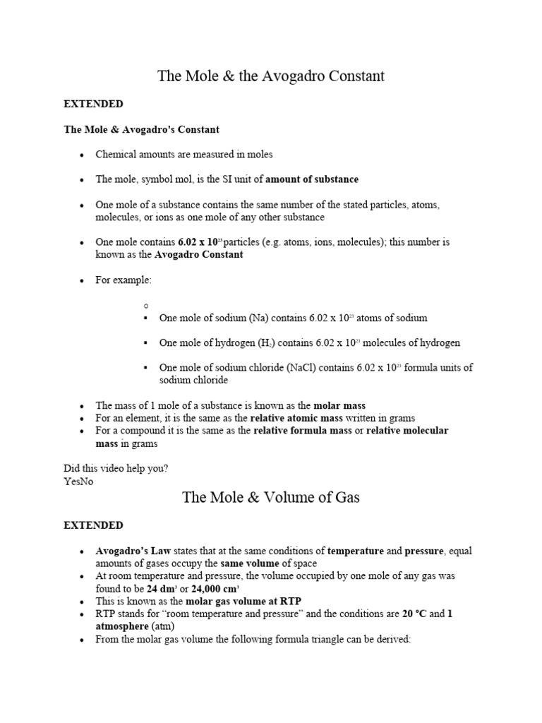 The Mole | PDF | Mole (Unit) | Stoichiometry