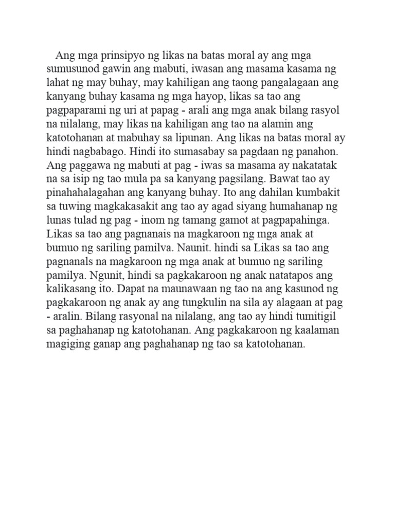 Ang Mga Prinsipyo NG Likas Na Batas Moral Ay Ang Mga Sumusunod Gawin ...