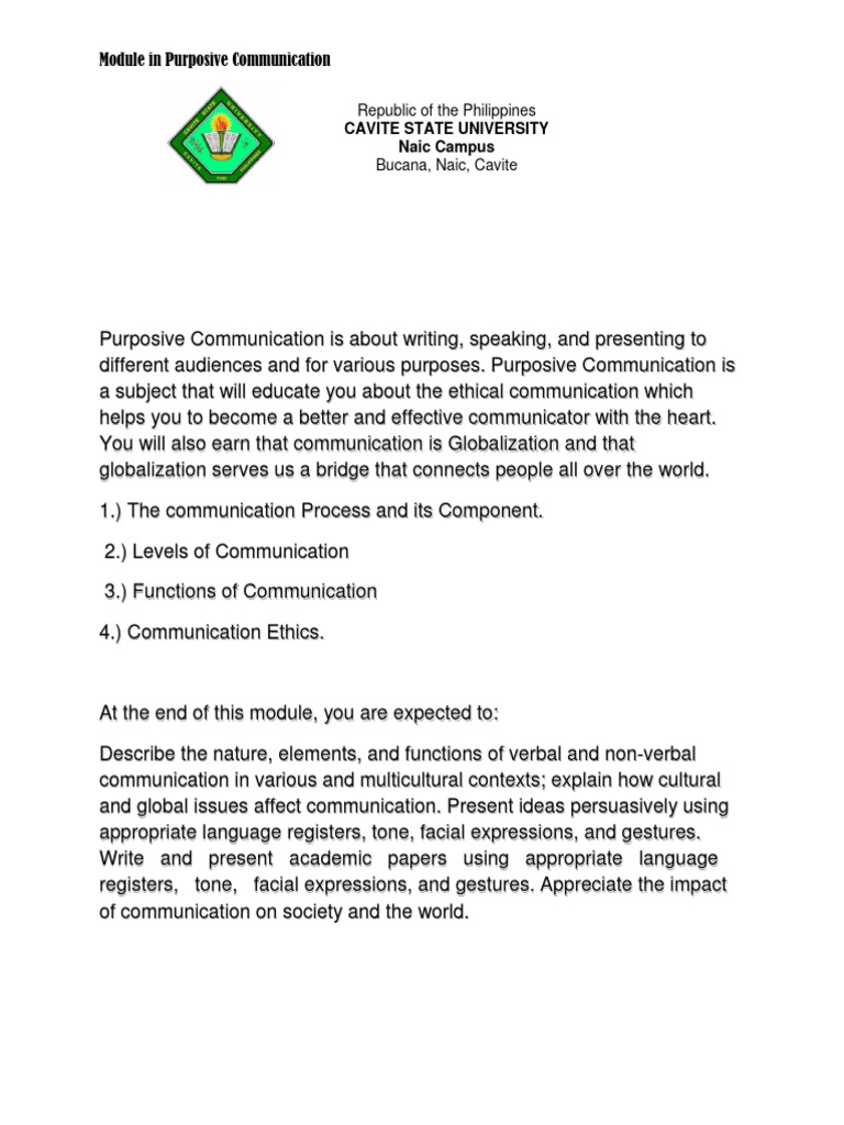 Purposive Communication Module | PDF | Communication | Nonverbal Communication