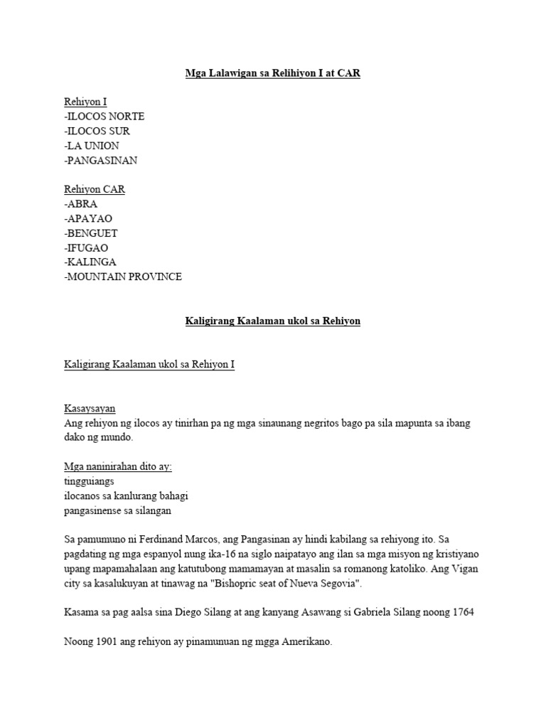 Written Report Rehiyon 1 at CAR | PDF