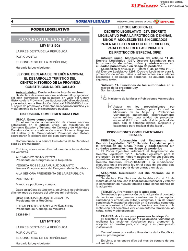 Congreso de La República: Normas Legales | PDF | Adopción | Plan de estudios