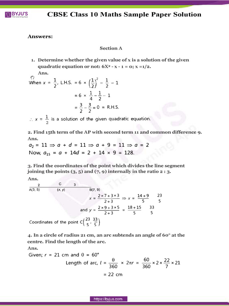 CBSE Class 10 Maths Sample Paper Solution Set 2 | PDF | Circle | Area