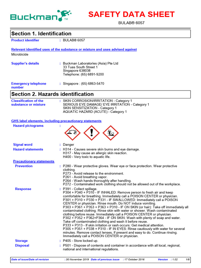 BLB6057 SDS SGP ENG WT ACT | PDF | Occupational Safety And Health | Safety