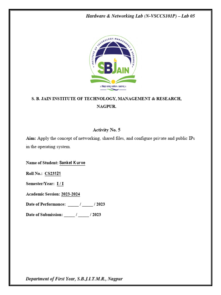 Activity (Lab) No. 5 Hardware and Networking | PDF | Ip Address | Computer Network