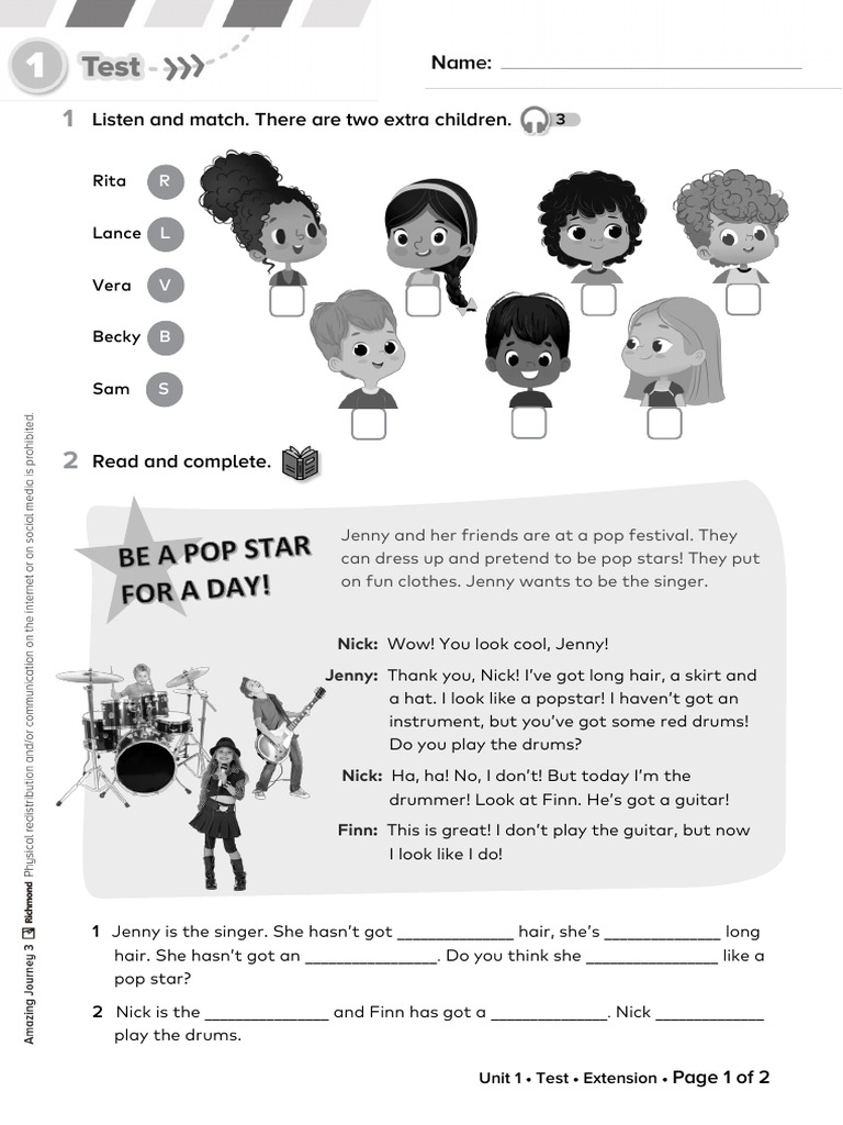 Amazing Journey 3 Unit 1 Test Extension | PDF