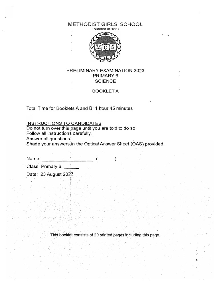 P6 Science Prelim 2023 MGS Exam Papers | PDF