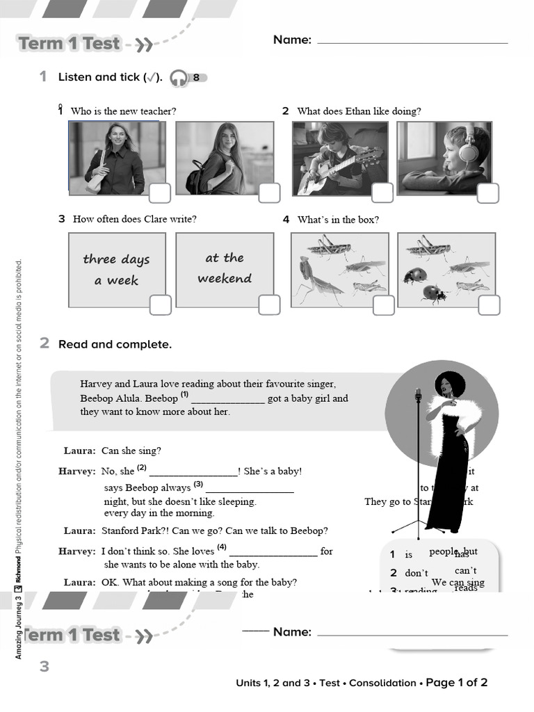 Amazing Journey 3 Term 1 Test Consolidation | PDF | Language Arts ...