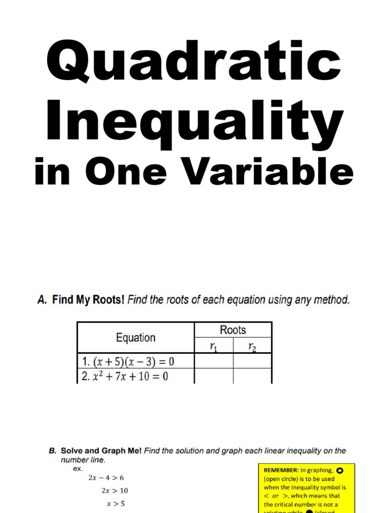 Quadratic Inequality in One Variable | PDF | Science & Mathematics