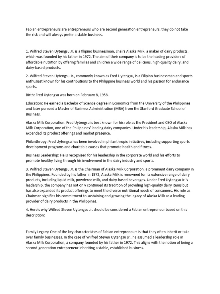 Fabian Entrepreneurs | PDF | Entrepreneurship | Dairy