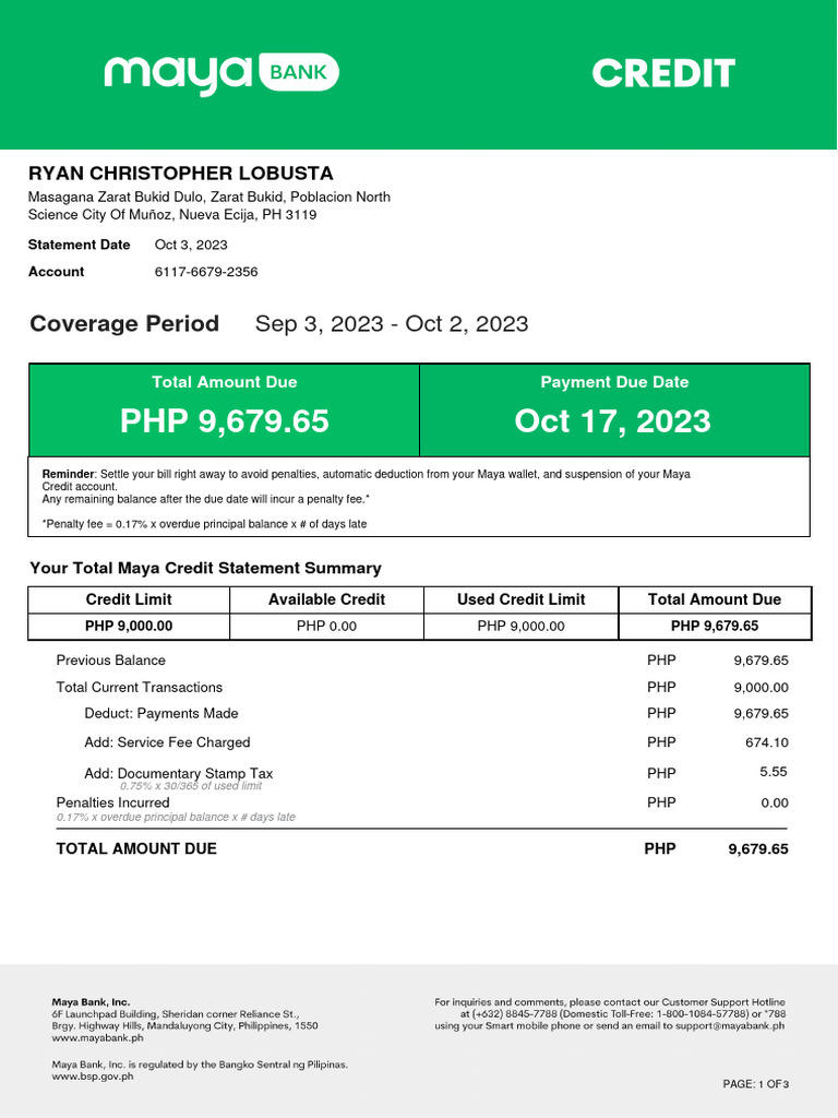 Maya Credit Statement Summary | PDF | Fee | Payments