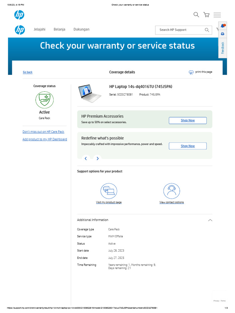 HP Laptop Warranty Status Check | PDF | Computer Hardware | Business