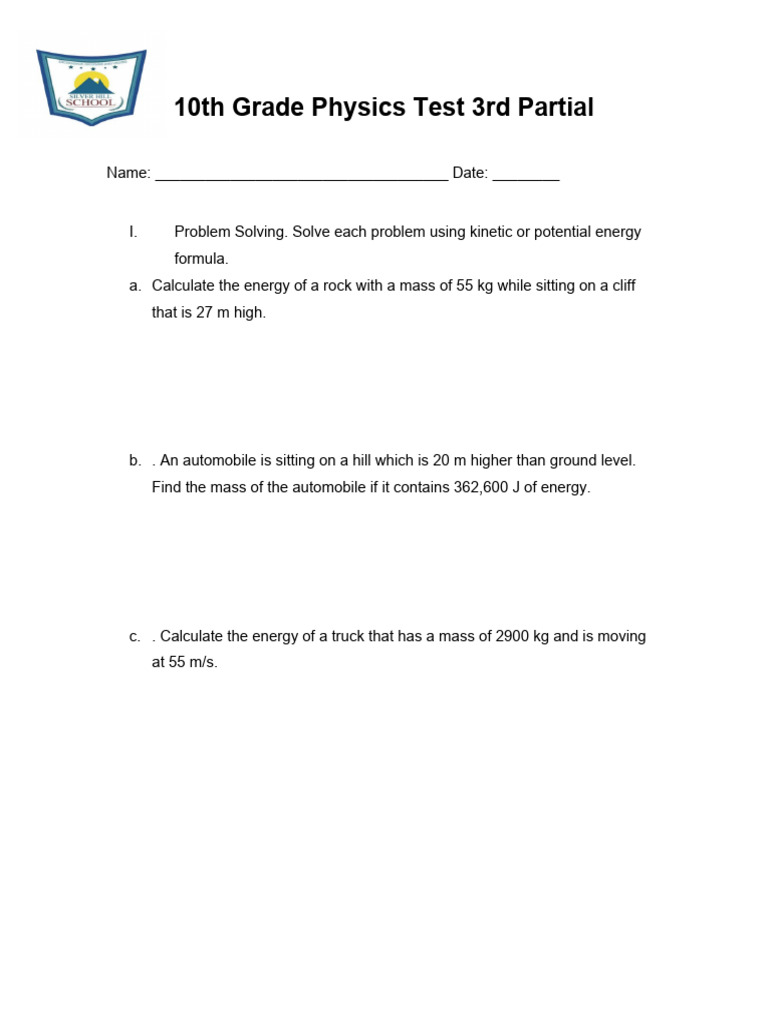 10th Grade Physics Test 3rd Partial | PDF | Teaching Methods & Materials