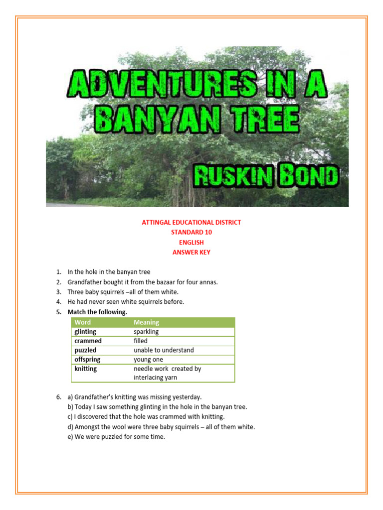 Kerala SSLC English Part I Unit 1 Chapter 1 Adventures in A Banyan Tree ...